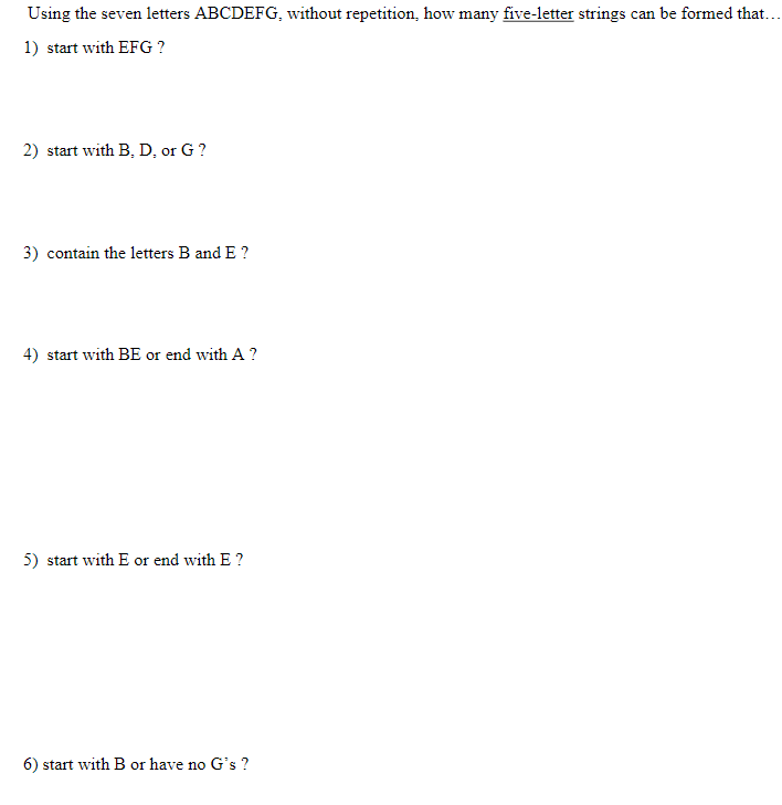 Solved Using the seven letters ABCDEFG, without repetition, | Chegg.com