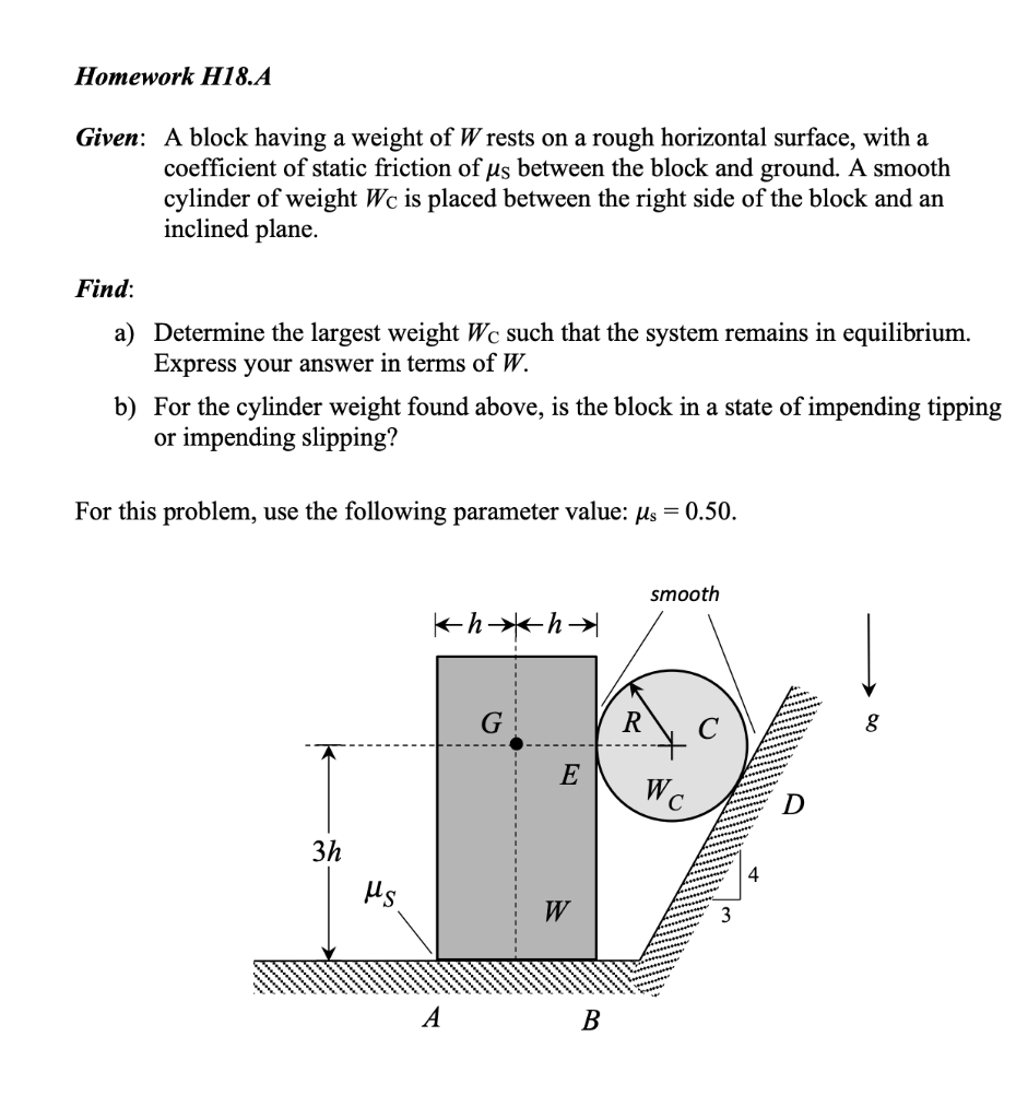 Solved Homework H18.A Given: A block having a weight of W | Chegg.com