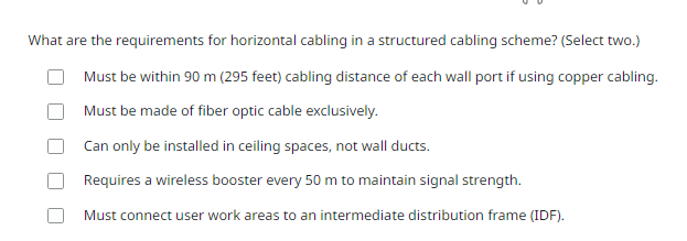 Solved What are the requirements for horizontal cabling in a | Chegg.com