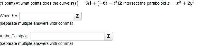 Solved (1 point) At what points does the curve r(t) = 3ti + | Chegg.com