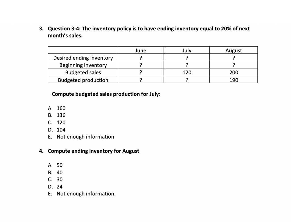 Solved 3. Question 3-4: The inventory policy is to have | Chegg.com