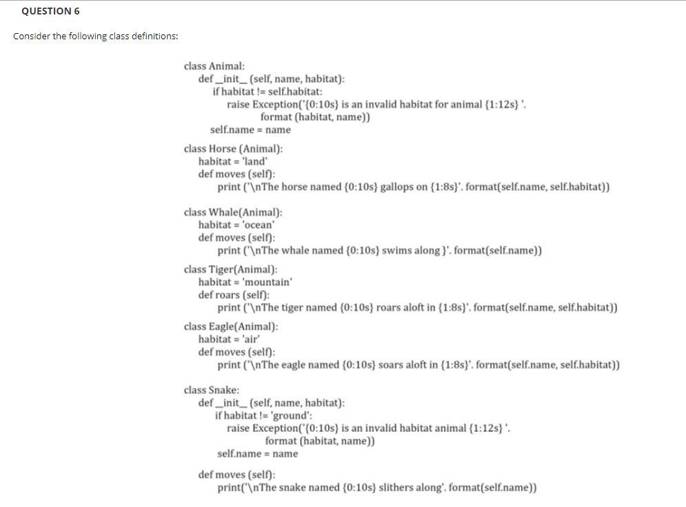Solved QUESTION 6 Consider the following class definitions: | Chegg.com