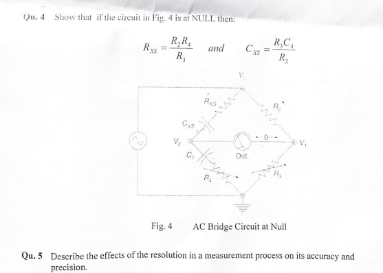 Solved Qu. 4 Show that if the circuit in Fig. 4 is at NULL | Chegg.com