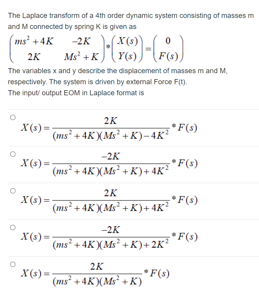 Solved The Laplace transform of a 4th order dynamic system | Chegg.com
