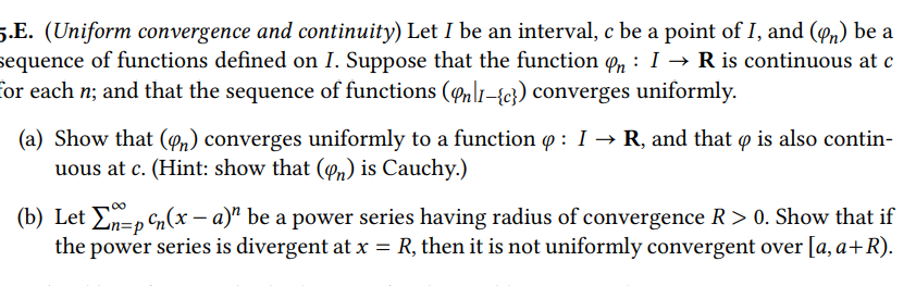 Solved 5.E. (Uniform convergence and continuity) Let I be an | Chegg.com