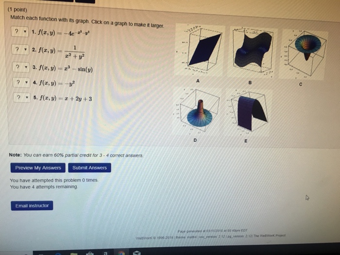 Solved (1 point) Match each function with its graph. Click | Chegg.com