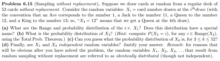 Solved Problem 6.15 (Sampling without replacement). Suppose | Chegg.com