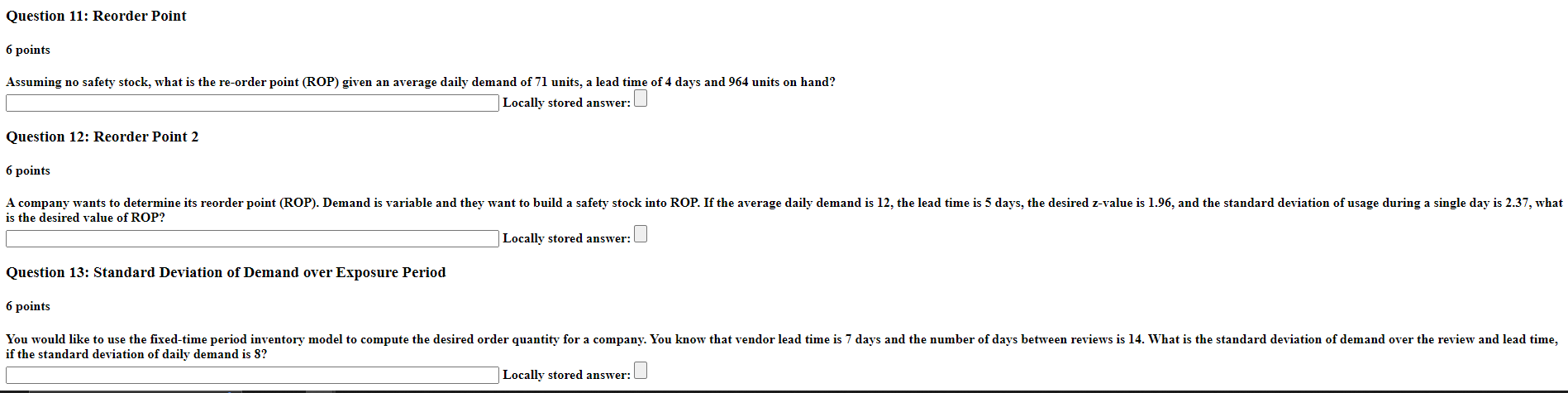 Solved Question 11: Reorder Point6 ﻿points[\rceil Locally | Chegg.com
