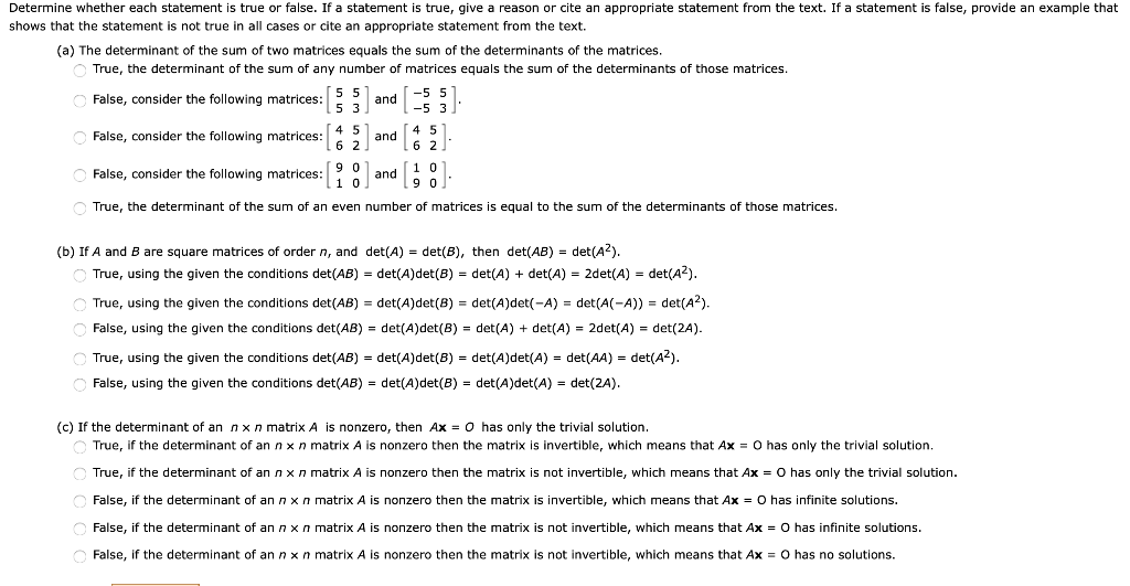 Solved Determine whether each statement is true or false. If | Chegg.com
