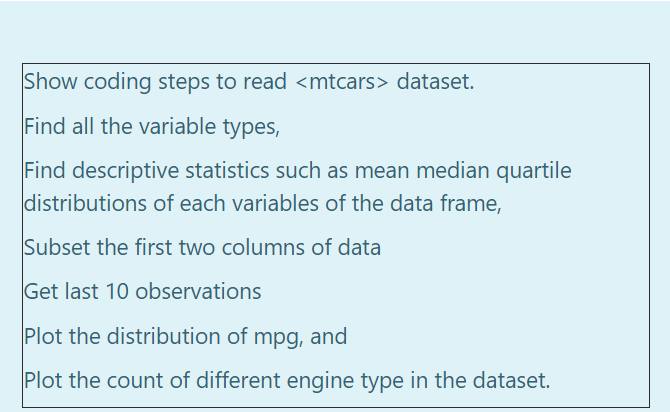 Solved Show coding steps to read dataset. Find all the | Chegg.com