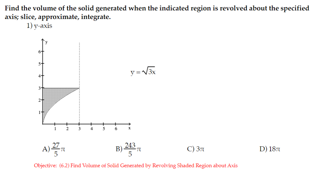 Solved Find the volume of the solid generated when the | Chegg.com
