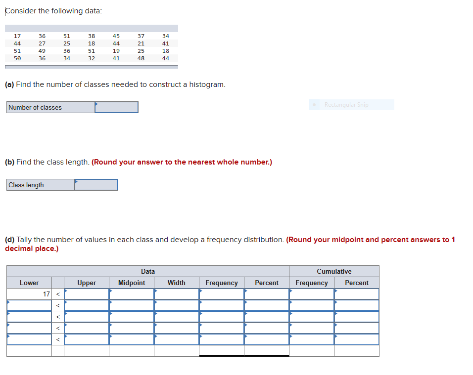 Solved Consider the following data: (a) Find the number of | Chegg.com