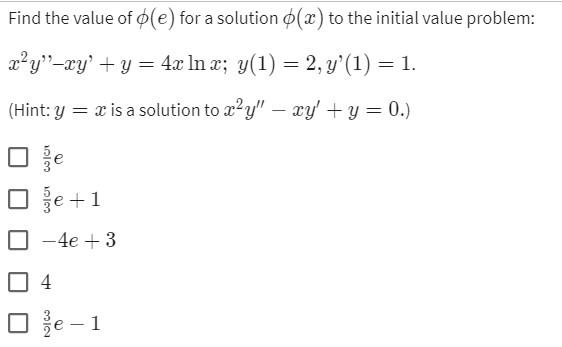 Solved Find the value of (e) for a solution (x) to the | Chegg.com