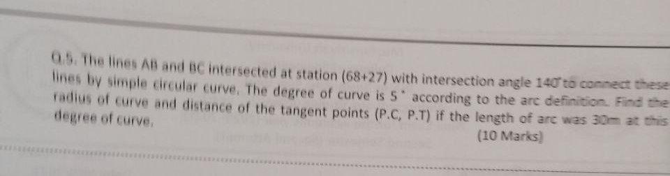 Solved 95. The lines A and B intersected at station (68+27) | Chegg.com