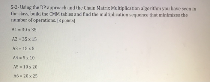 Solved 5-2- Using the DP approach and the Chain Matrix | Chegg.com