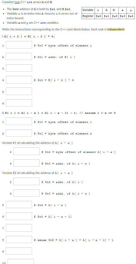 Solved i Y Consider two C++ int arrays A and B. • The base | Chegg.com