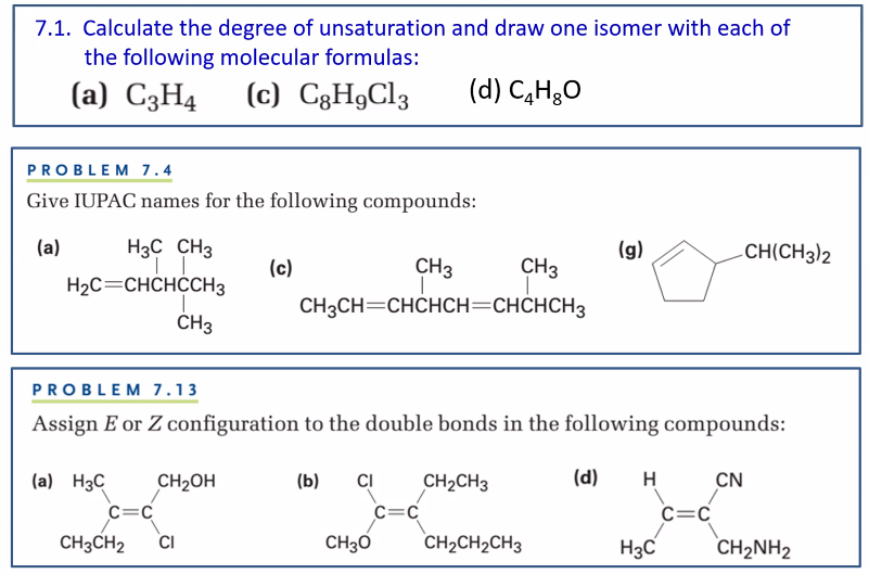 Solved 7.1. ﻿Calculate the degree of unsaturation and draw | Chegg.com