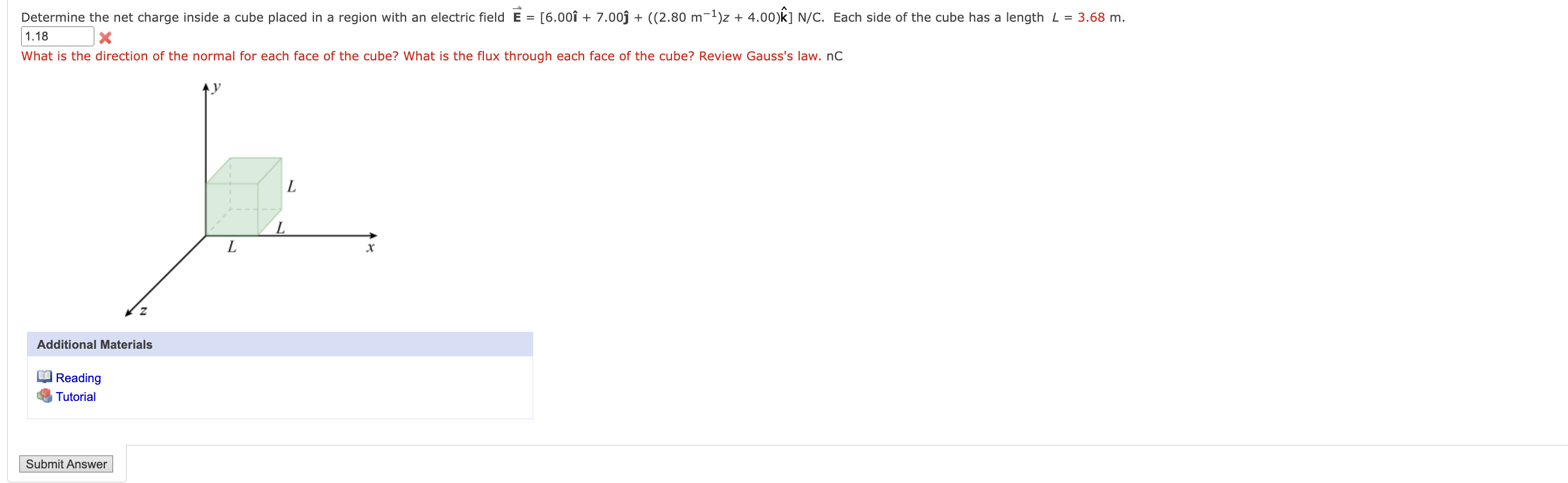 Solved Determine the net charge inside a cube placed in a | Chegg.com
