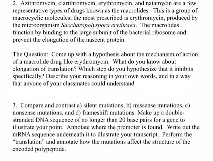 Solved 2. Azithromycin, clarithromycin, erythromycin, and | Chegg.com