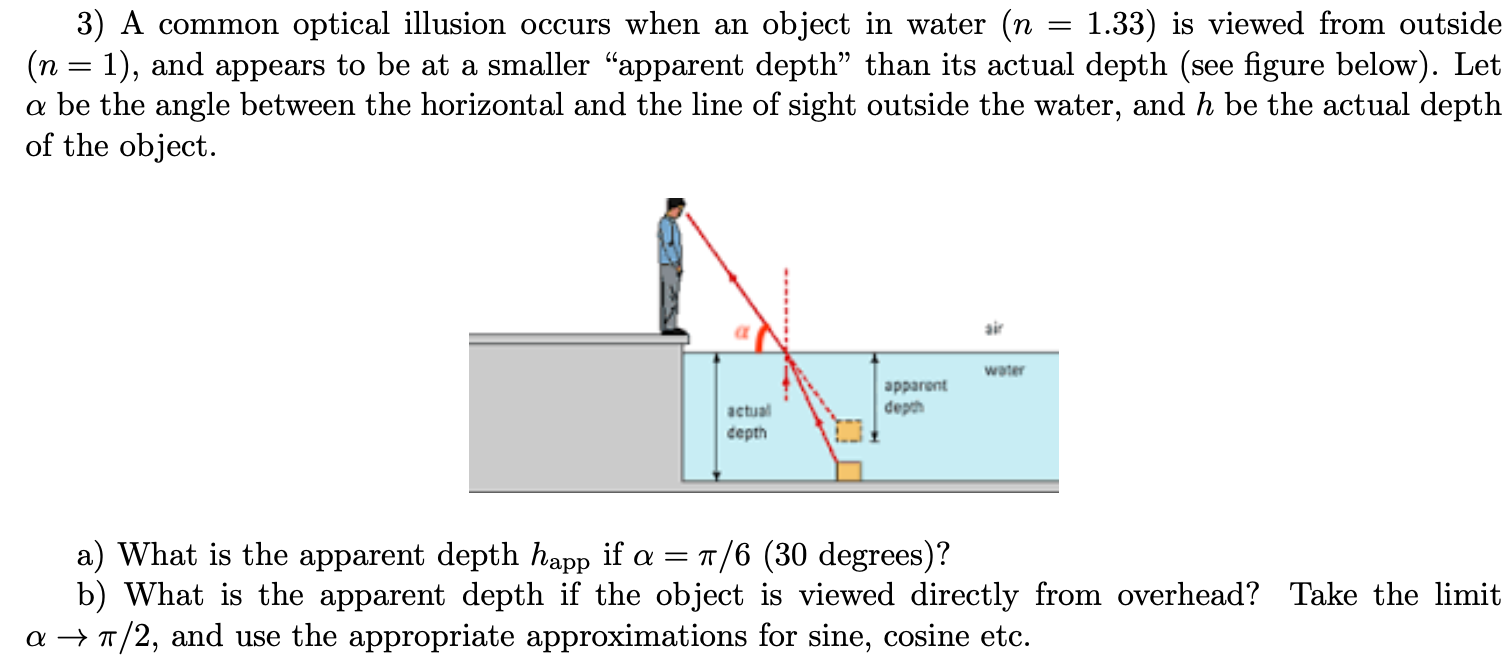 Solved 3) A common optical illusion occurs when an object in | Chegg.com