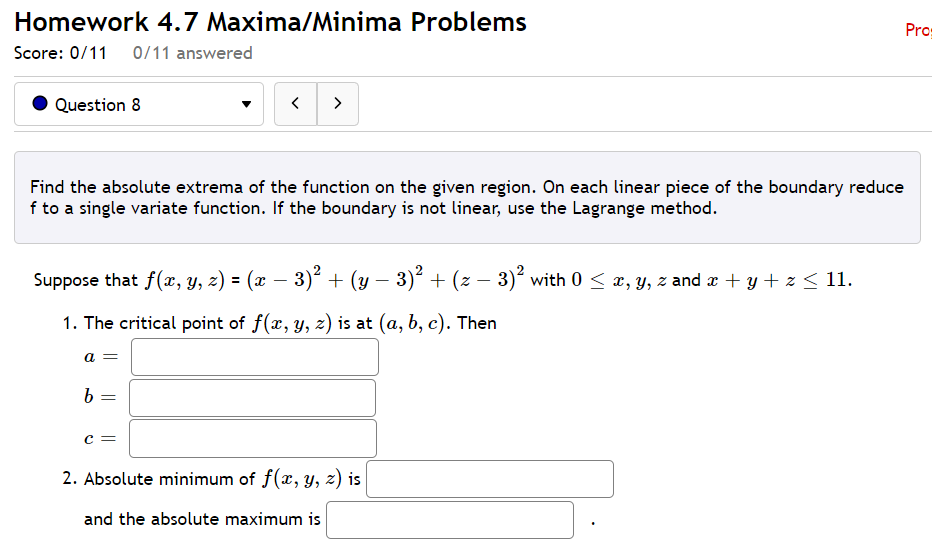 Solved Homework 4.7 Maxima/Minima Problems Score: 0/110/11 | Chegg.com