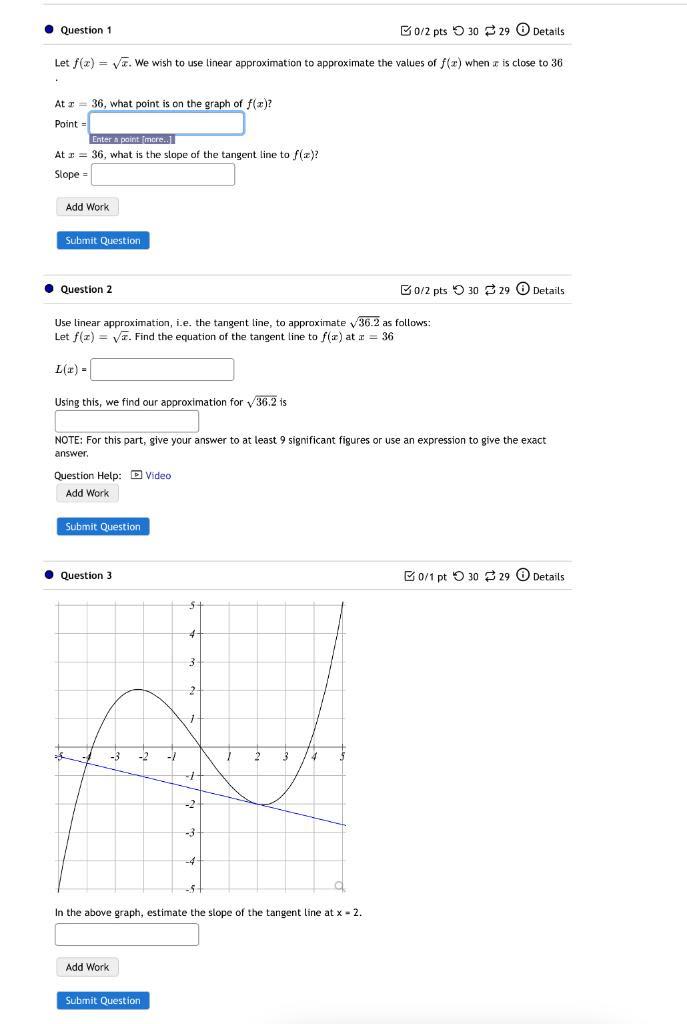Solved Let f(x)=x. We wish to use linear approximation to | Chegg.com