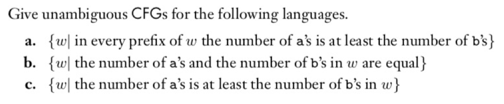 Solved Give unambiguous CFGs for the following languages. a. | Chegg.com