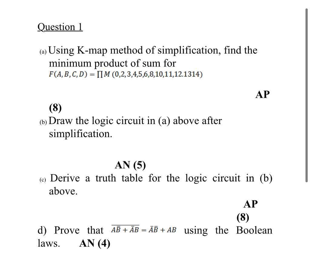 Solved Question 1 (a) Using K-map method of simplification, | Chegg.com