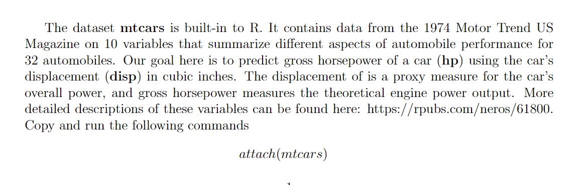 Solved The dataset mtcars is built-in to R. It contains data | Chegg.com