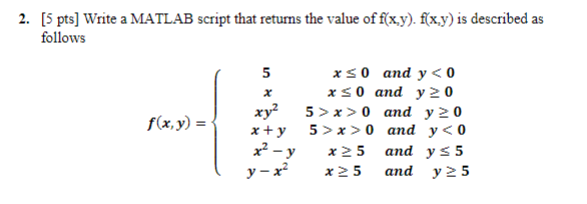 Solved 2. [5 pts] Write a MATLAB script that returns the | Chegg.com