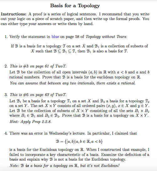 Solved Basis for a Topology Instructions: A proof is a | Chegg.com