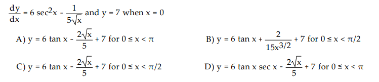 Solved dy - dx = 6 sec2x-5hx and y = 7 when x = 0 = 51 A) y | Chegg.com