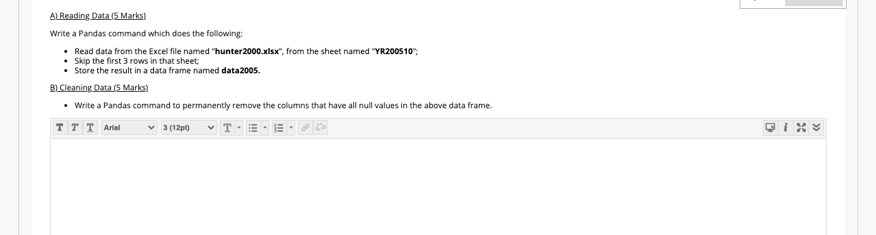 Solved A) Reading Data (5 Marks) Write a Pandas command | Chegg.com