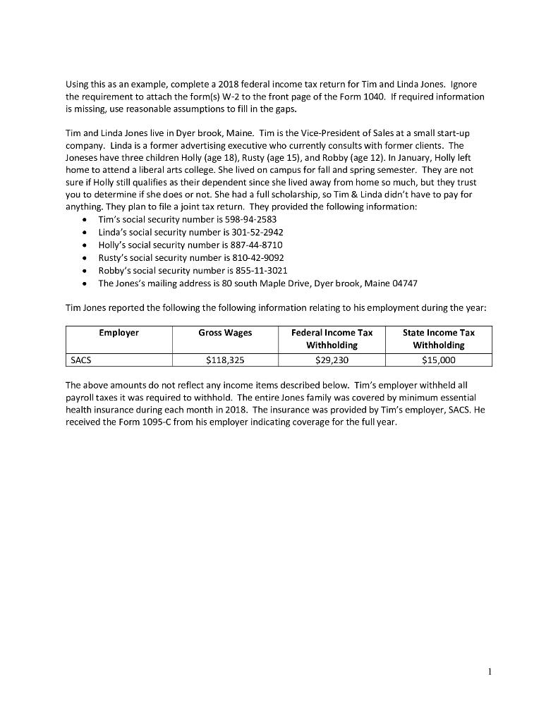 Using this as an example, complete a 2018 federal | Chegg.com