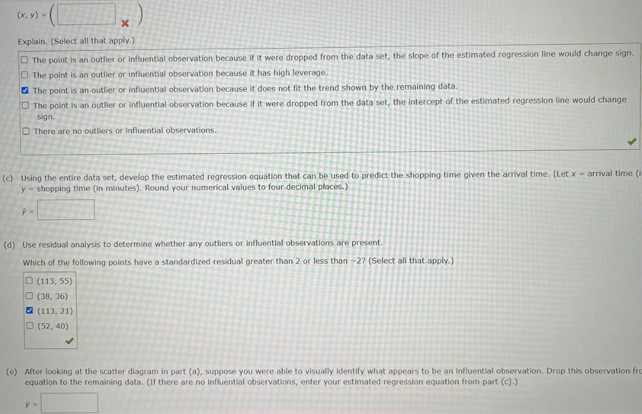 Solved The point is an outlier or influential observation | Chegg.com