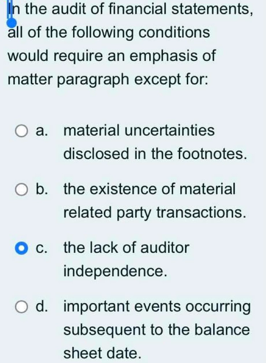 Solved In the audit of financial statements,all of the | Chegg.com