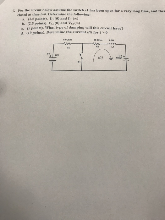 Solved For the circuit below assume the switch s1 has been | Chegg.com