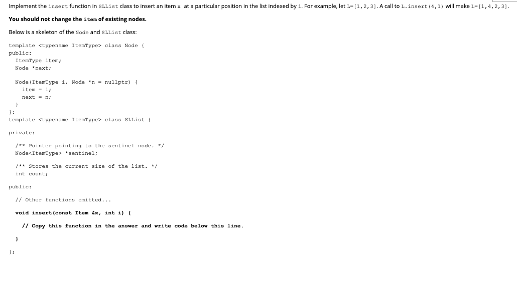 Solved Implement The Insert Function In Sllist Class To 9418