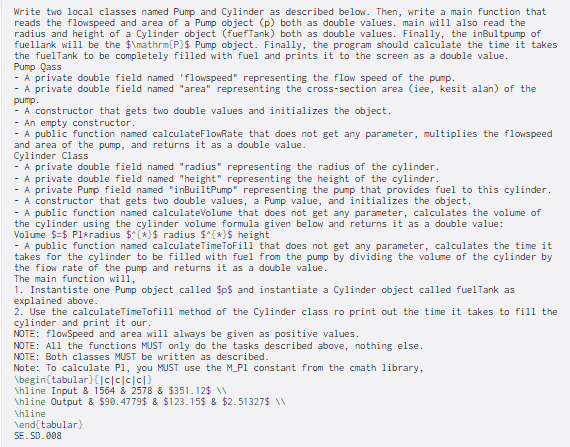 Solved Write Two Local Classes Named Pump And Cylinder As 