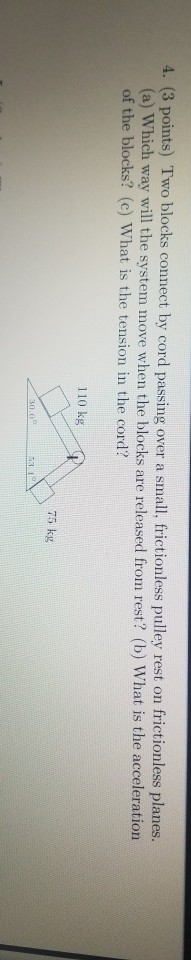 Solved 4. (3 points) Two blocks connect by cord passing over | Chegg.com