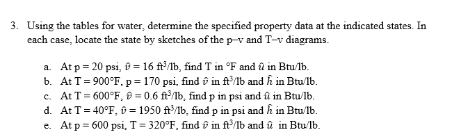 Solved 3. Using the tables for water, determine the | Chegg.com