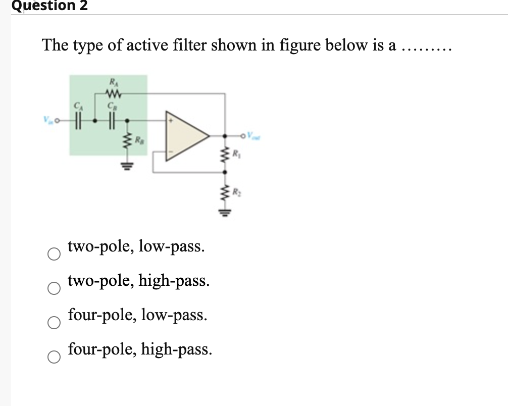 Solved Question 2 The type of active filter shown in figure | Chegg.com