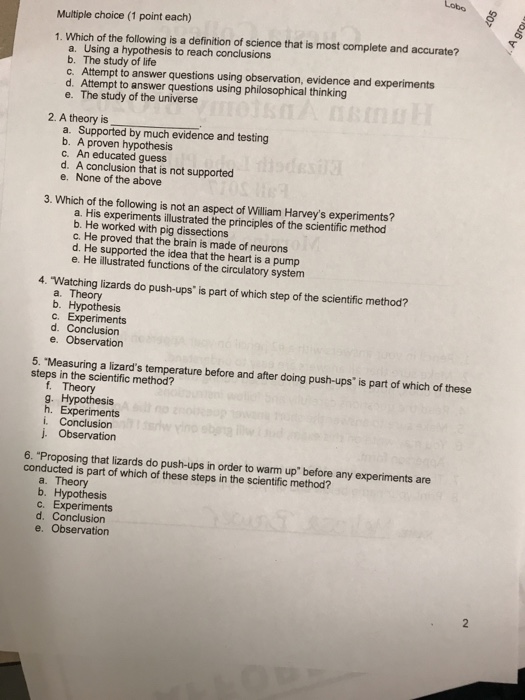 Solved Multiple choice (1 point each) 1. Which of the | Chegg.com
