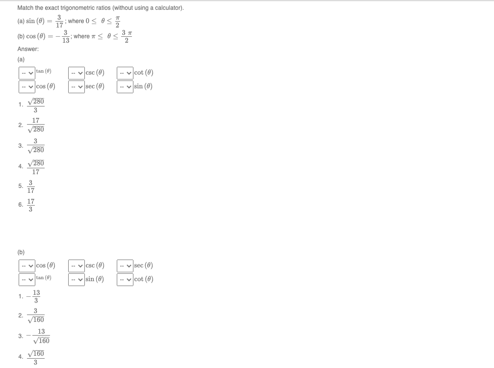 Solved There is also 5. -Square root of 160/13 and 6. -3/13 | Chegg.com
