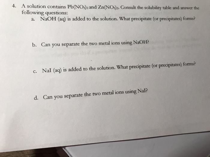 4. A solution contains Pb(NO)and Zn(NO) Consult the | Chegg.com