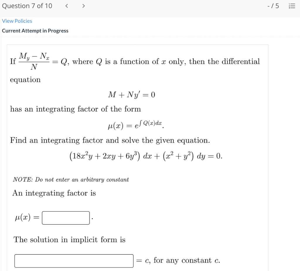 Solved Question 7 of 10 View Policies Current Attempt in | Chegg.com