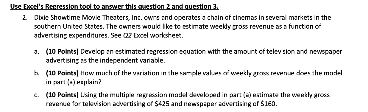 Solved Use Excel's Regression tool to answer this question 2 | Chegg.com