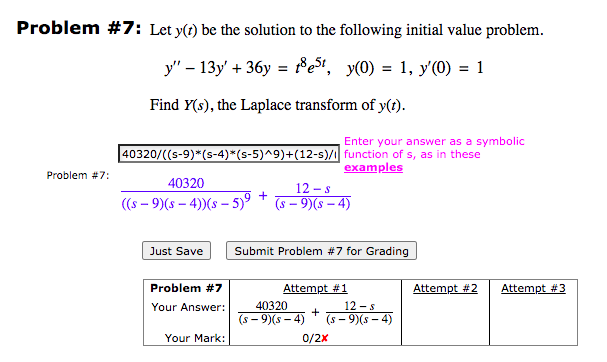 Solved Problem #7: Let y(t) be the solution to the following | Chegg.com