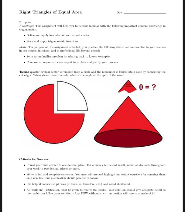 Solved Right Triangles of Equal Area Due: Purpose: | Chegg.com