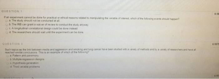 Solved QUESTION If an experiment cannot be done for | Chegg.com